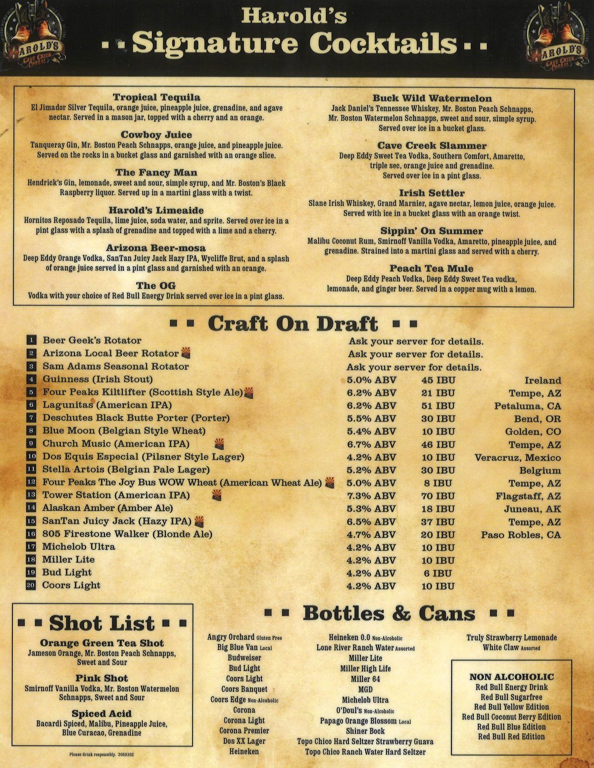 Harold's Menus - Harold's Cave Creek Corral