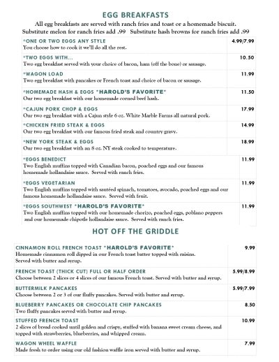 Harold's Menus - Harold's Cave Creek Corral