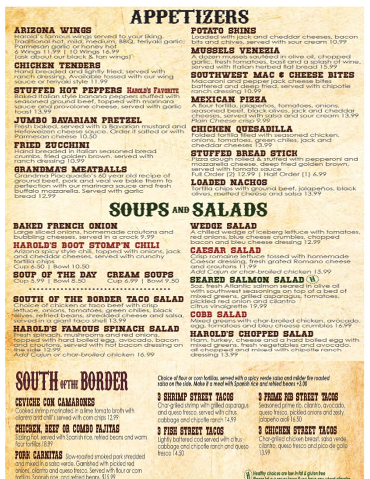 Harold's Menus - Harold's Cave Creek Corral