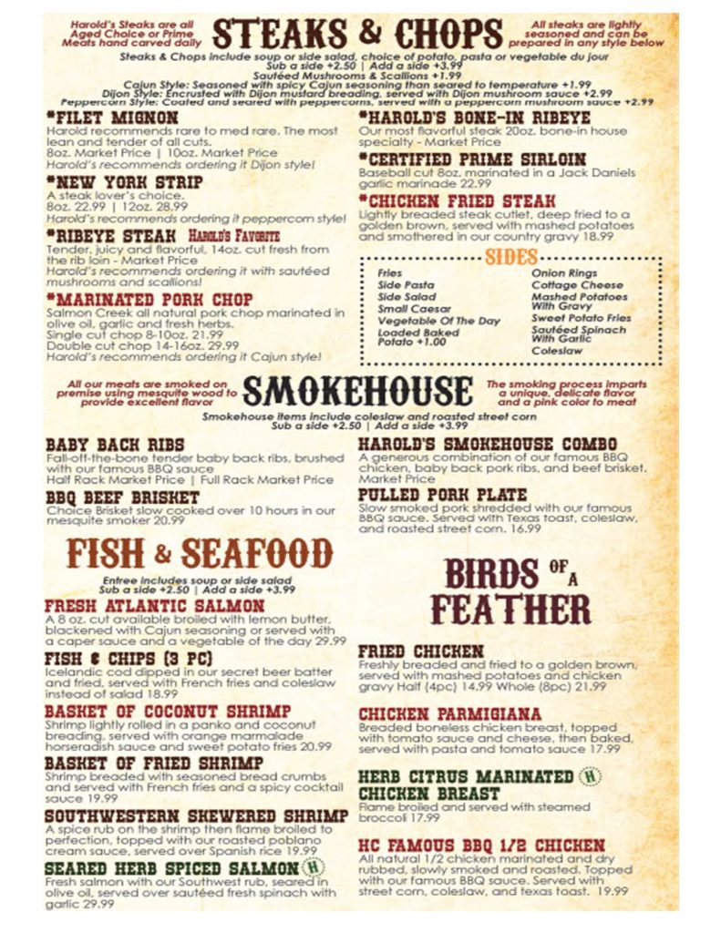 Harold's Menus - Harold's Cave Creek Corral