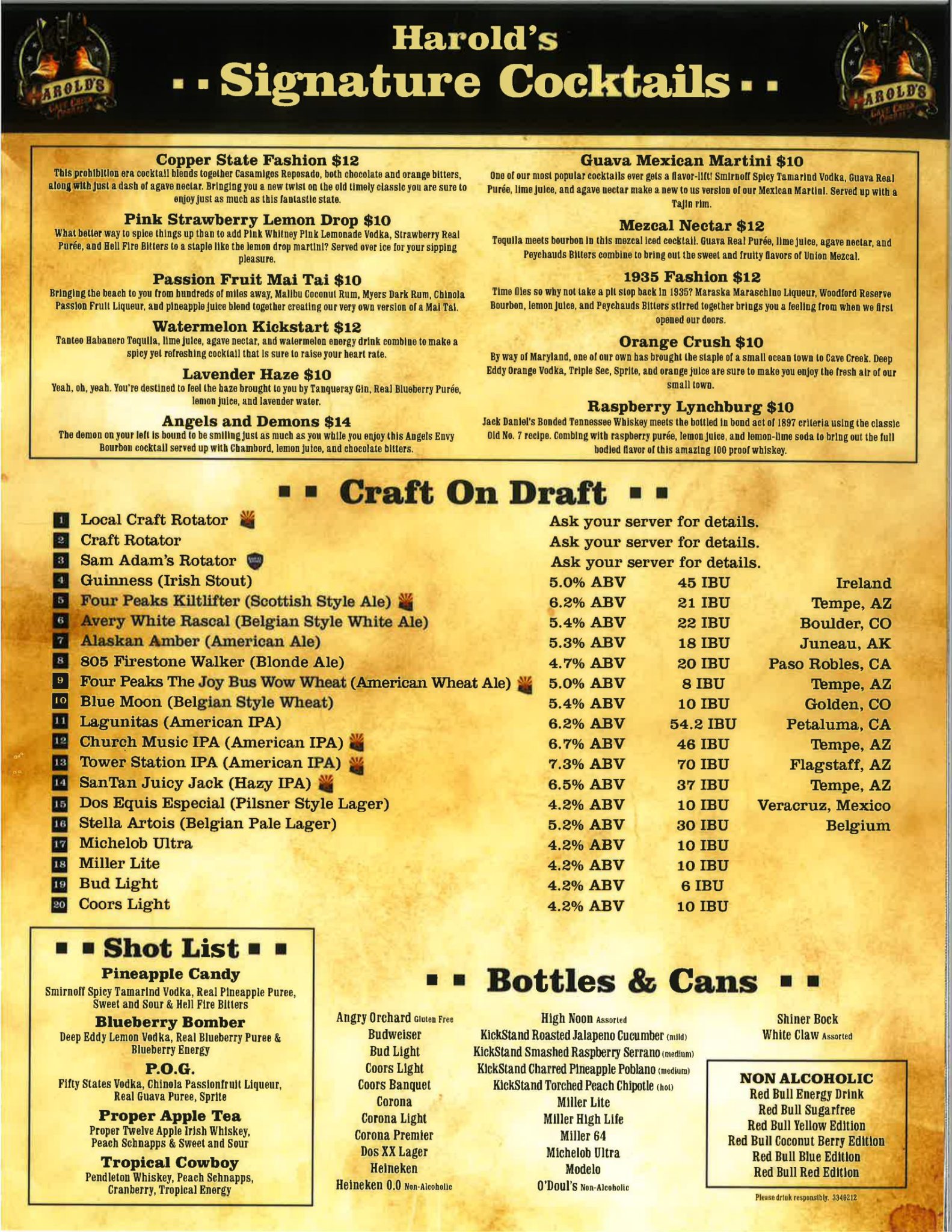 Harold's Menus - Harold's Cave Creek Corral